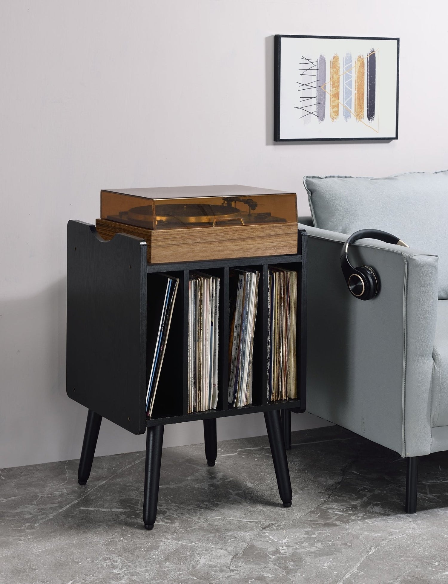 Musiea BX80 Vinyl Record Player Stand Mid Century Turntable Table with